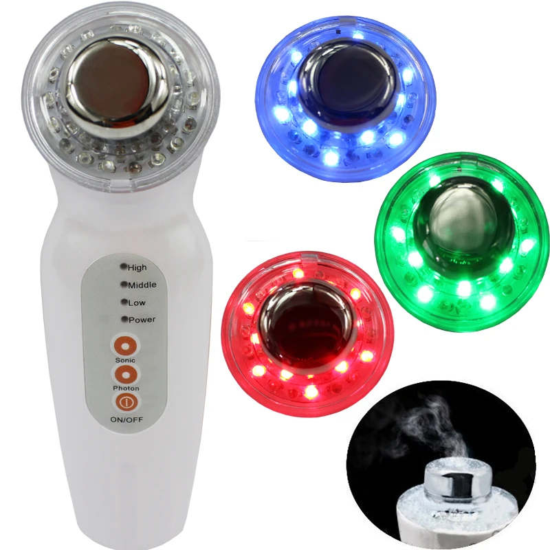 Photon Ultrasonic Facial Massage 3 LED Light Electric Beauty Massager ...