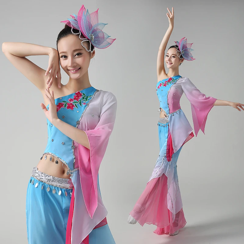 2017 new Jiangnan rain show costumes umbrella dance costume national ...