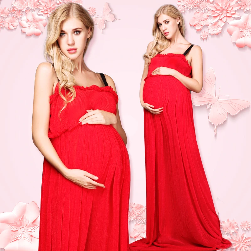 Red Pregnant Women Dress Maternity Photography Props Elegant Pregnancy ...