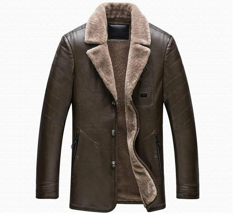 Winter Leather Jacket Men Thickening Warm Windbreak Outwear Lamb Fur Collar mens leather Jackets ...