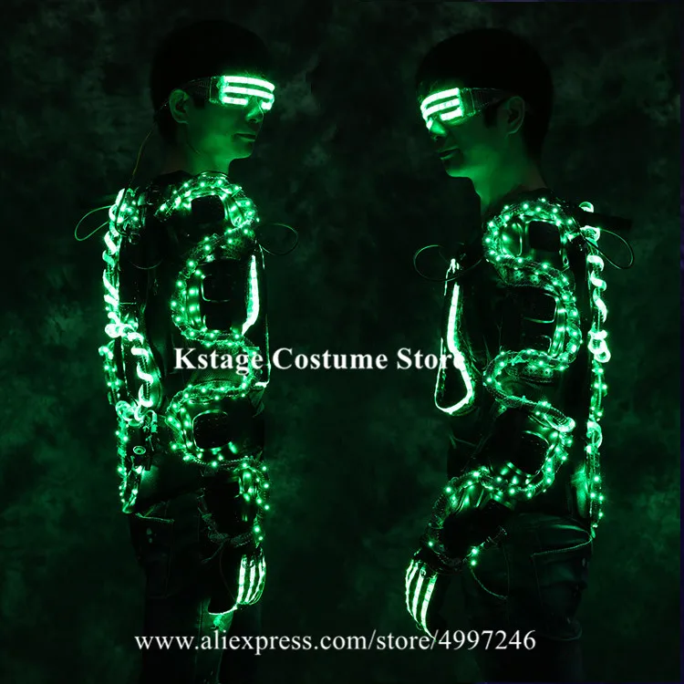 Vestido De Armadura Partido Robô Homens Terno Rgb Led Colorido Luz Traje Palco Luminosa Roupas