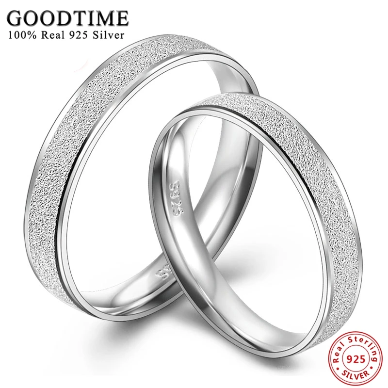 Fashion Couple Ring Pure 100% 925 Sterling Silver Frosted Wedding Bands ...