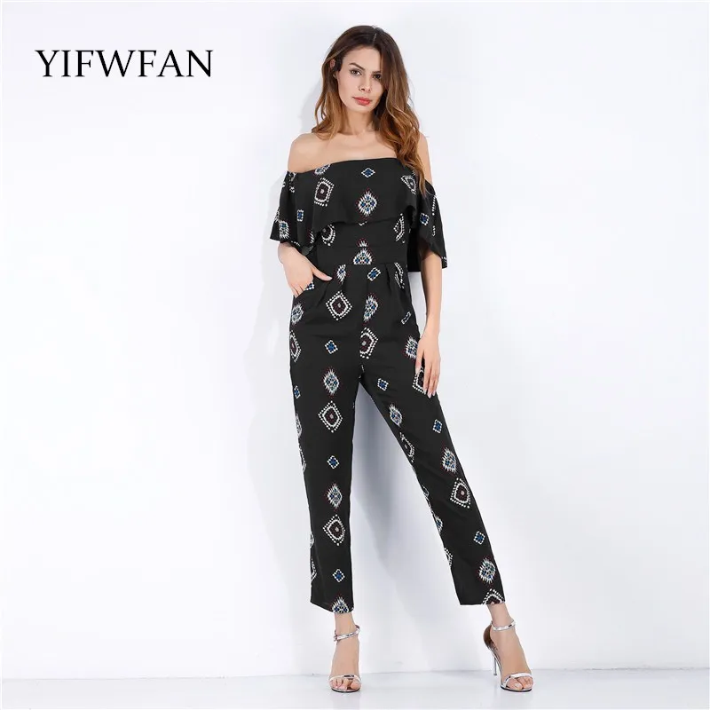 Yifwfan Sexy Off Shoulder Jumpsuit Chiffon Female Summer Vintage