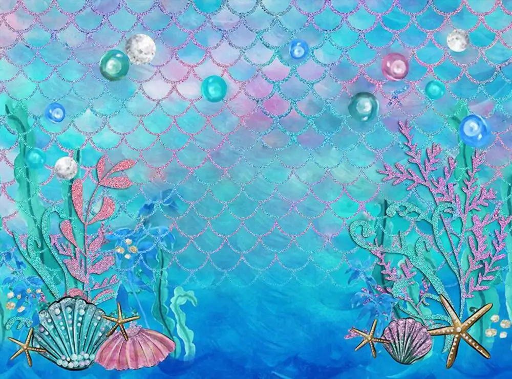 Baby Shower Birthday Photography Backdrop Thin Vinyl Photobooth Mermaid ...