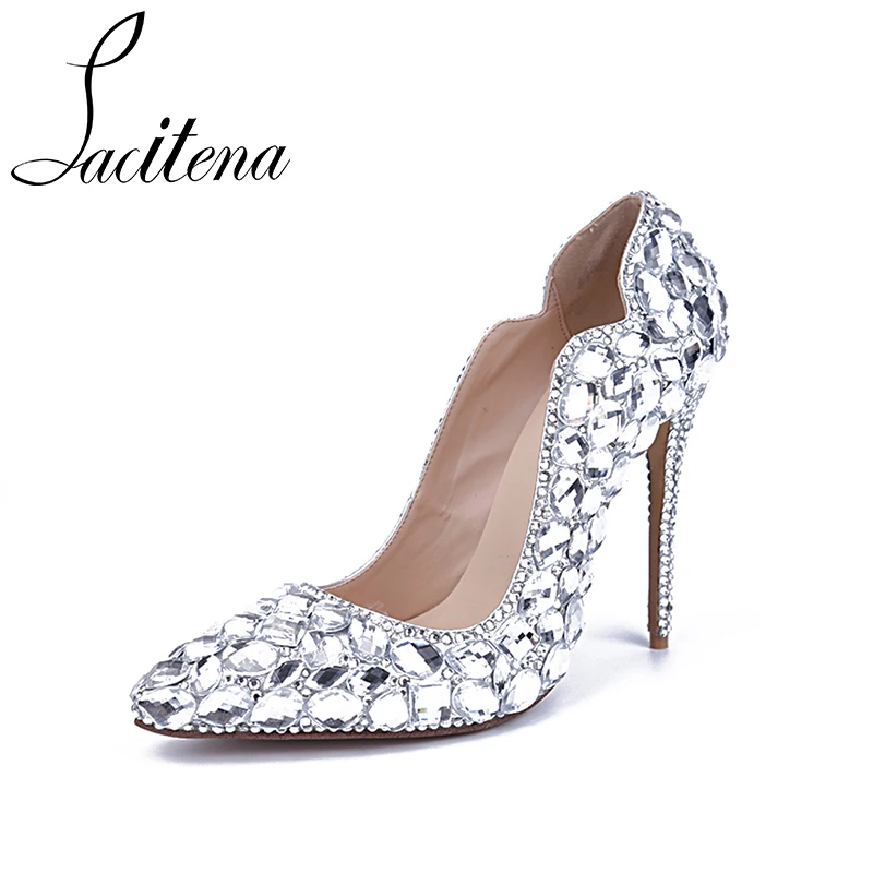 Color Crystal Glass Diamond V Type MouthType Shoes Women's Pearl Shoes ...