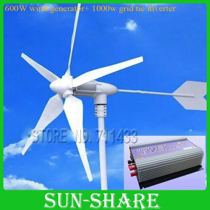 600W WIND GENERATOR +1KW(AC 22v 60v 3phase input AC 90V 150V/230V) GRID ...