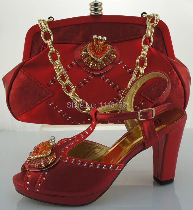 New arrival RED italian shoes and matching bags with stones,high heel ...