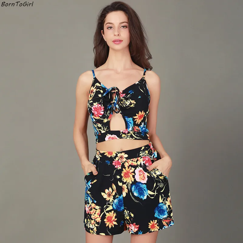 BornToGirl 2018 Summer Women Clothing Sets Elegant Sexy Printed Two ...