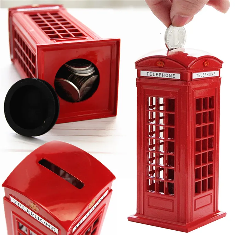 2016 Metal Red British English London Telephone Booth Shape Coin Piggy ...
