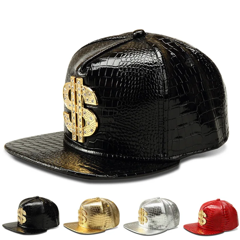 2015 New Gold Tone Bling USD Dollars Pendant Hip Hop Cap PU Leather ...