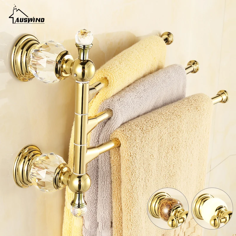 Antique Solid Brass Gold Towel Rack Crystal&diamond Towel Bar 3 Rails ...
