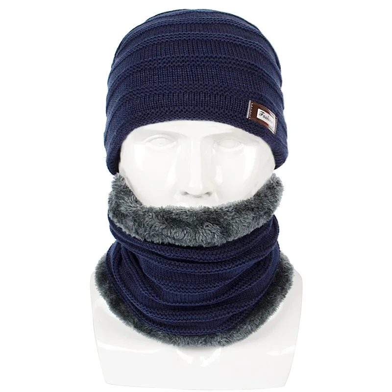 Men's winter hat new knit outdoor cold hat fleece cap pure color wool ...
