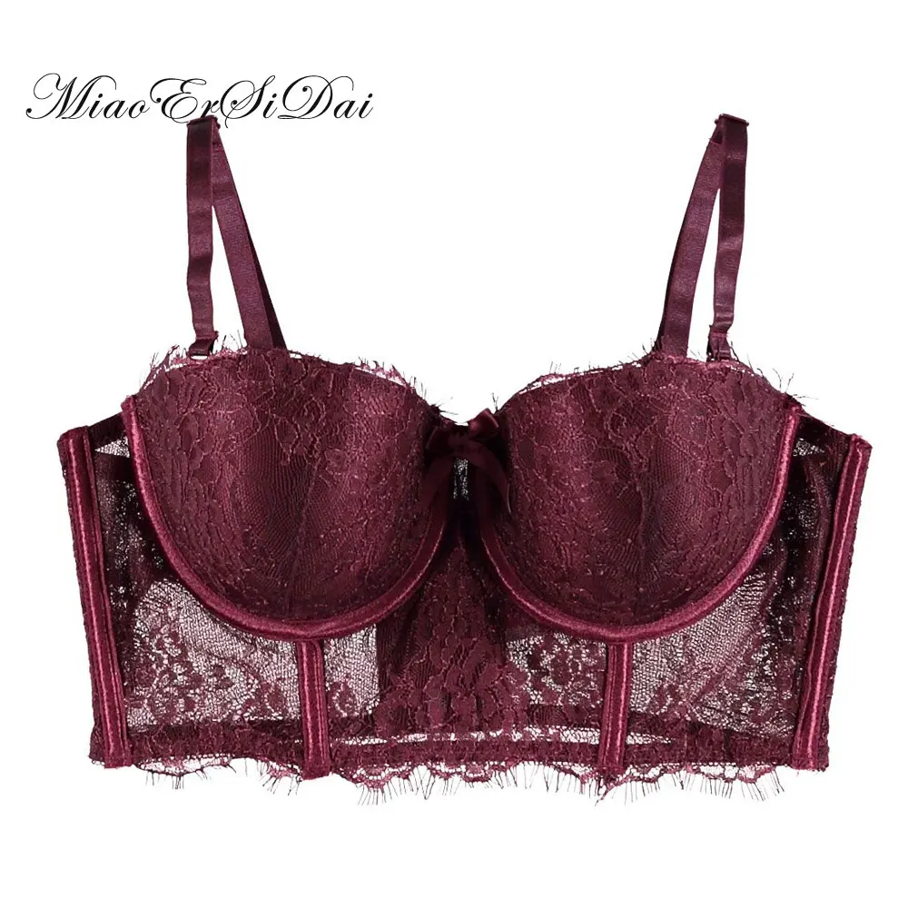 MiaoErSiDai 푸시 업 레이스 웨딩 브라, 데미 Soutien Gorge Maroon 섹시한 브라|wedding bra ...