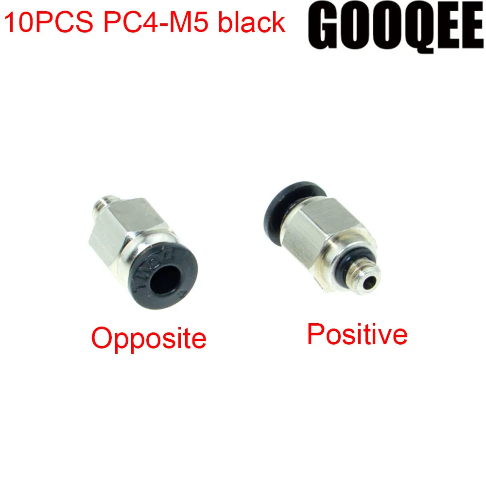 10PCS PC4 M5 black 5mm / M5 Male Thread 4mm OD Tube Push In Joint Black ...