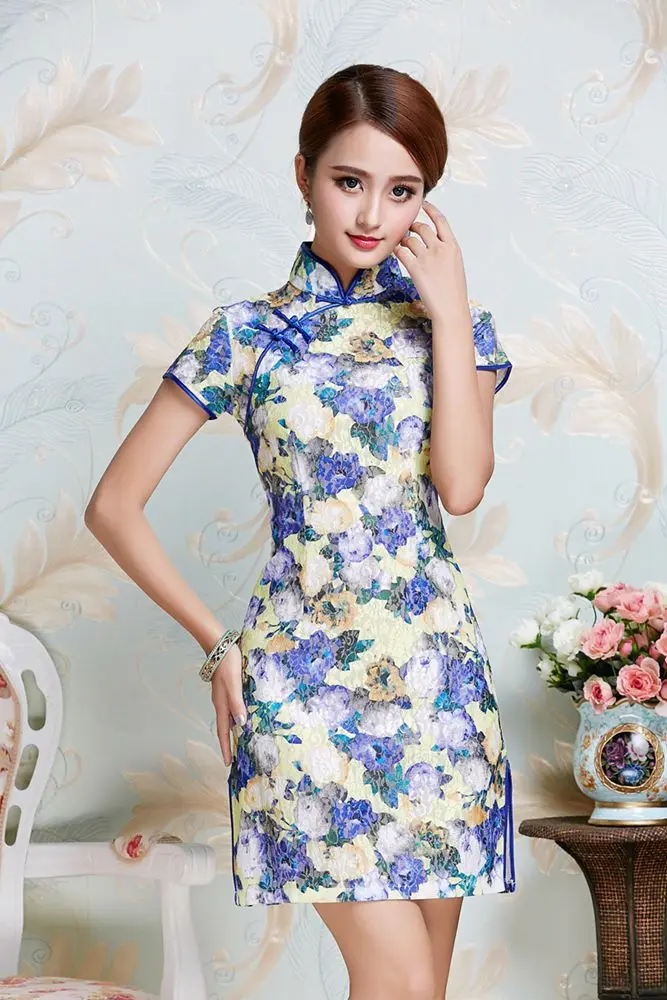 Shanghai historia 2019 cheongsam de mezcla de algodón vestido ...