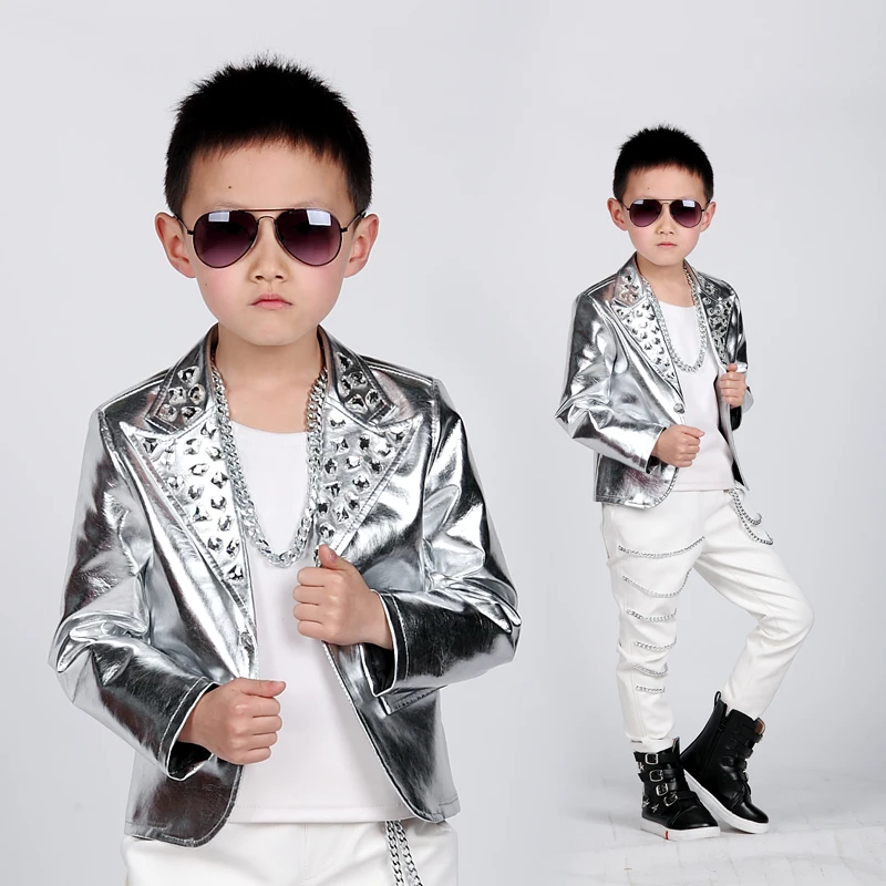 2016 new fashion boys kids baby children leather blazers suit slim ...