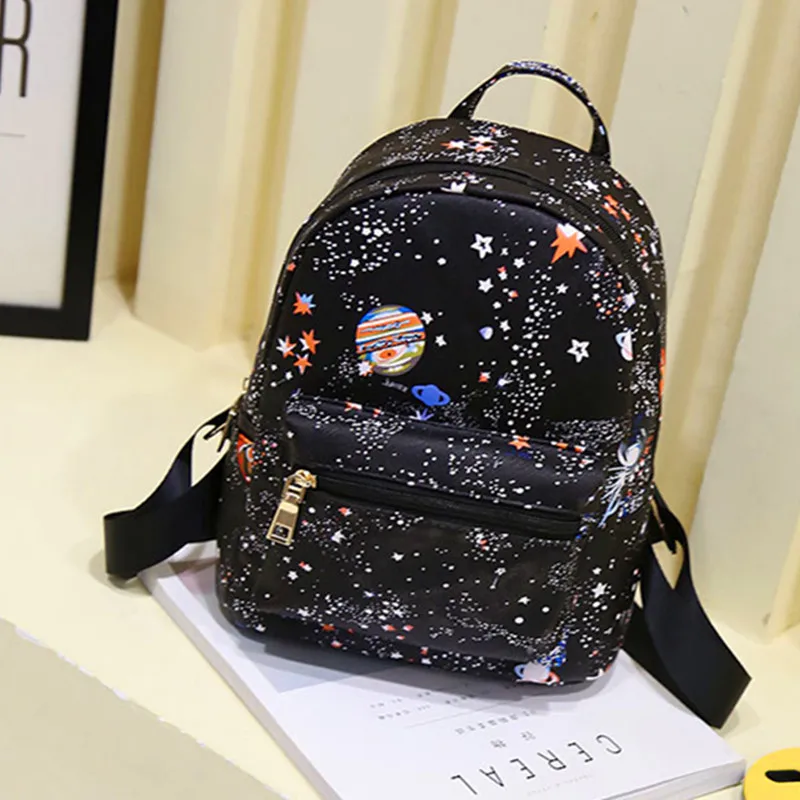 Fashion Star Universe Space Printing Backpack Black School Bags For ...