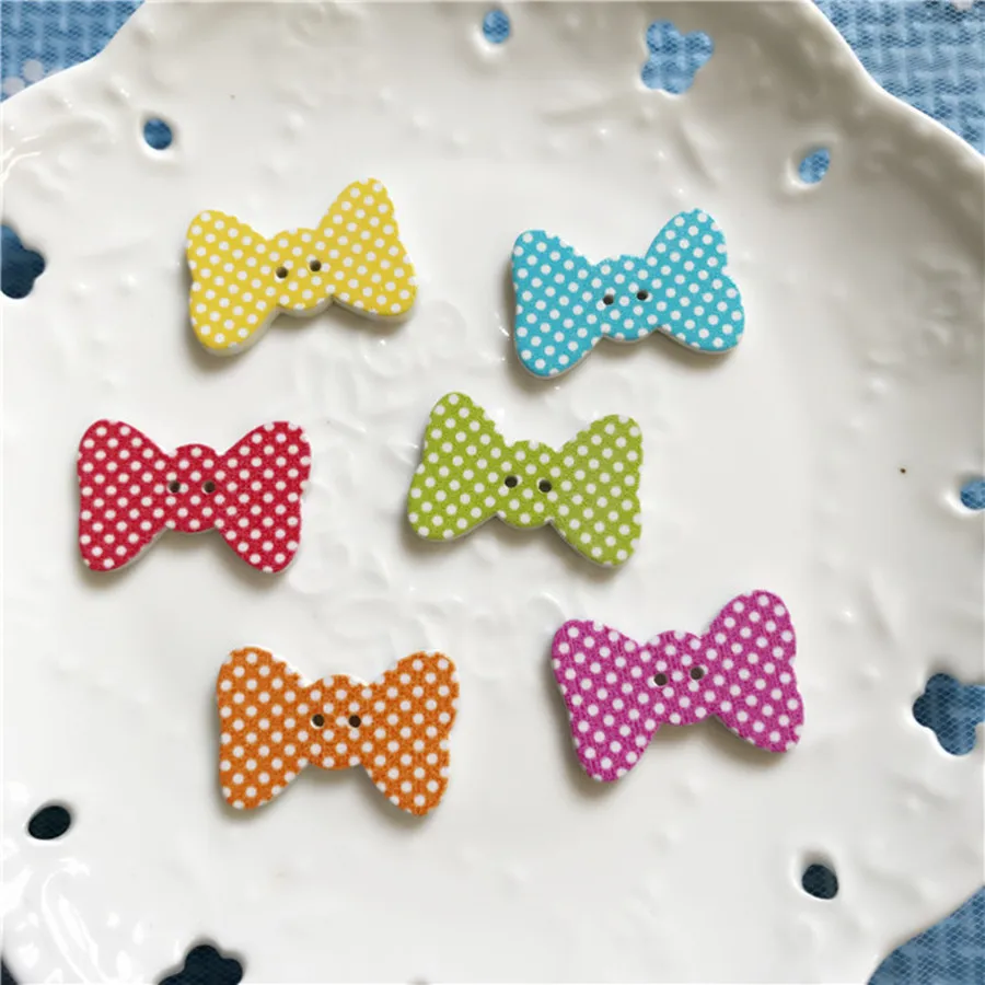 50pcs 20x30mm Spotted Wooden Bows Buttons Mixed Dots 2 Holes Sewing ...