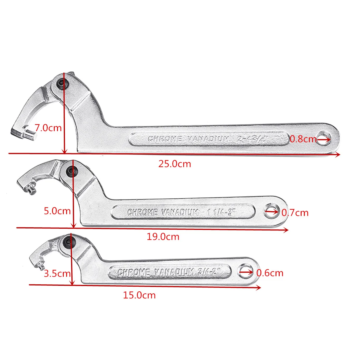 Adjustable Hook Wrench Pin Wrench C Shape Spanner Chrome Vanadium Tool ...