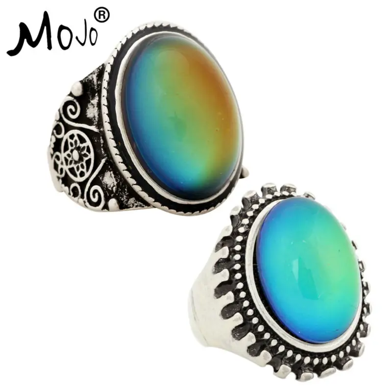 2PCS Antique Silver Plated Color Changing Mood Rings Changing Color ...