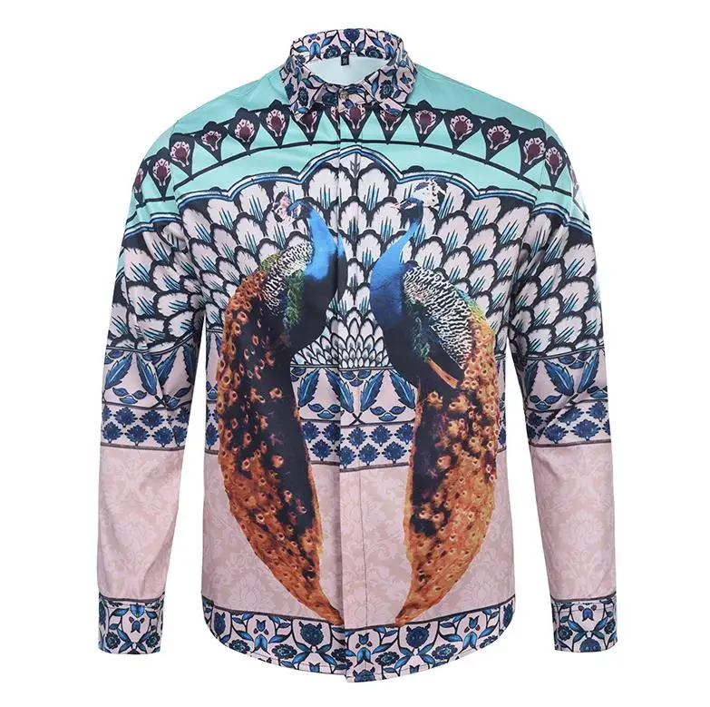 3d Peacock Men Hip Hop Casual Homme Brand New Formal Leisure Shirts Slim Fit Long Sleeve Dress