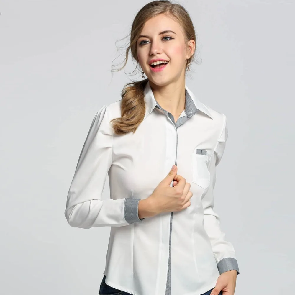 New Style Lady White Shirts Formal Work Blouse Size S 2XL Korean Women ...