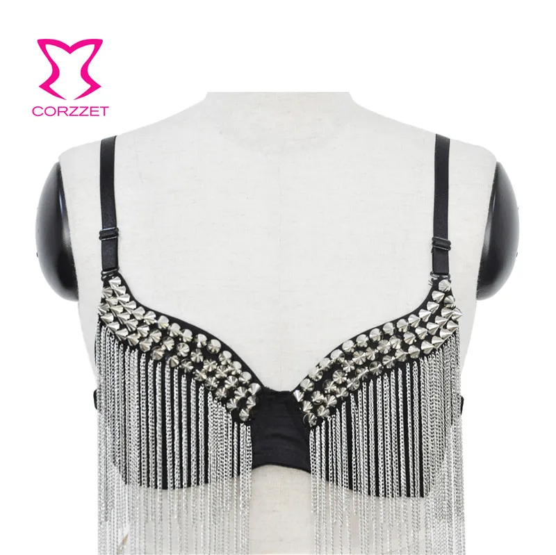 Silver-Rivet-Chain-Steampunk-Rock-Sexy-Bras-For-Women-Bralett-Push-Up ...
