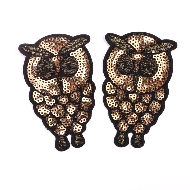 10pcs Sequins Owl Appliques Iron On Patches Fabric Sticker For Clothes