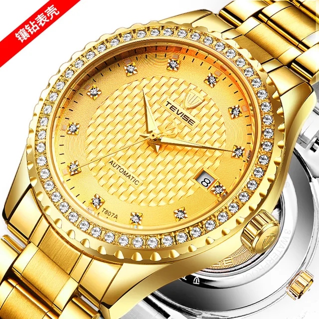 tevise: TEVISE Datejust Automatic Watch Men Luxury Gold Self Winding ...
