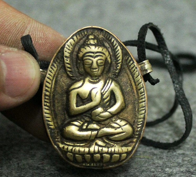 free shipping Folk Tibet Bronze Leather Buddhism Shakyamuni Sakyamuni Buddha Amulet Pendant ...