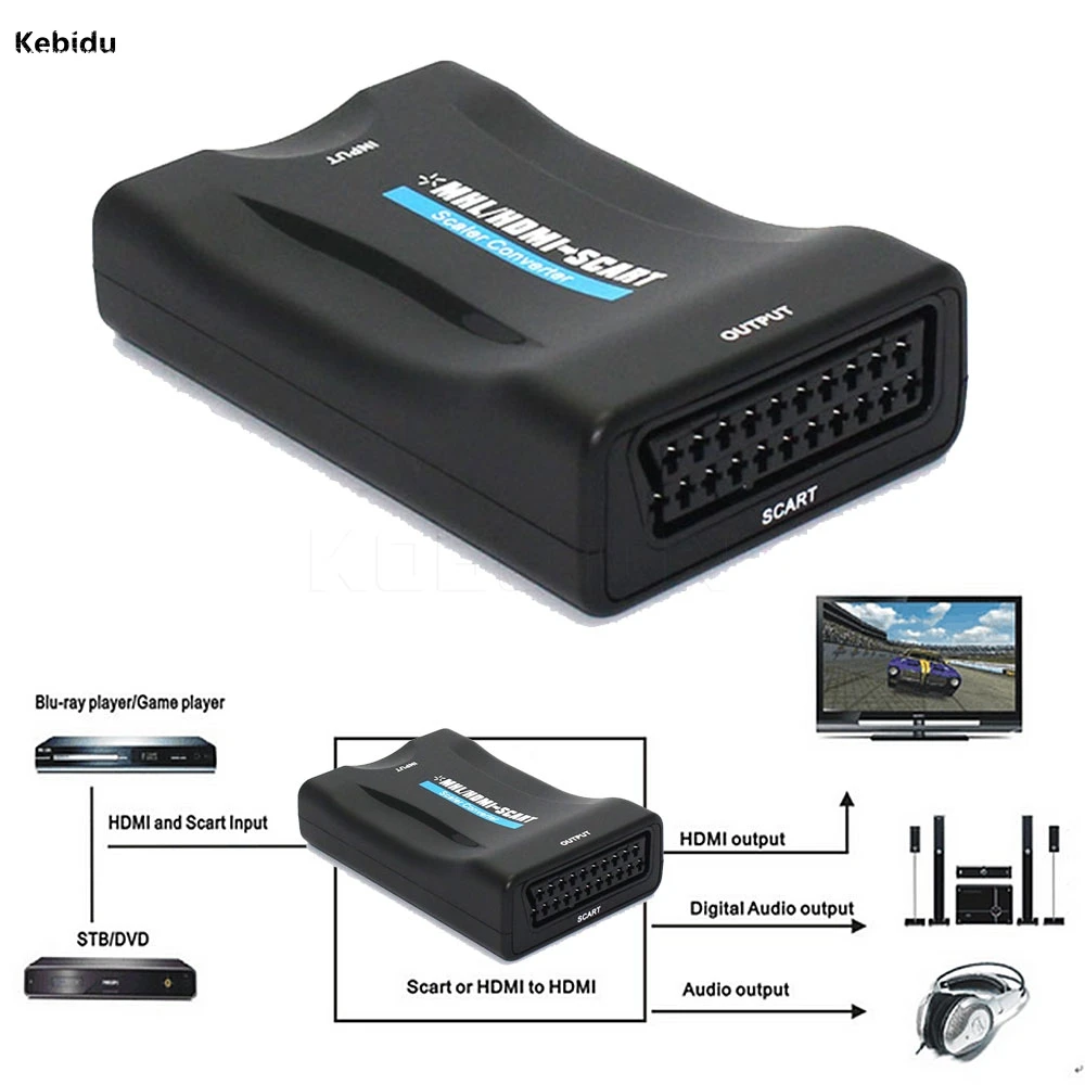 Kebidu New Hdmi To Scart Converter Av Signal Adapter Converter Connector Hd Receiver For Old Tv