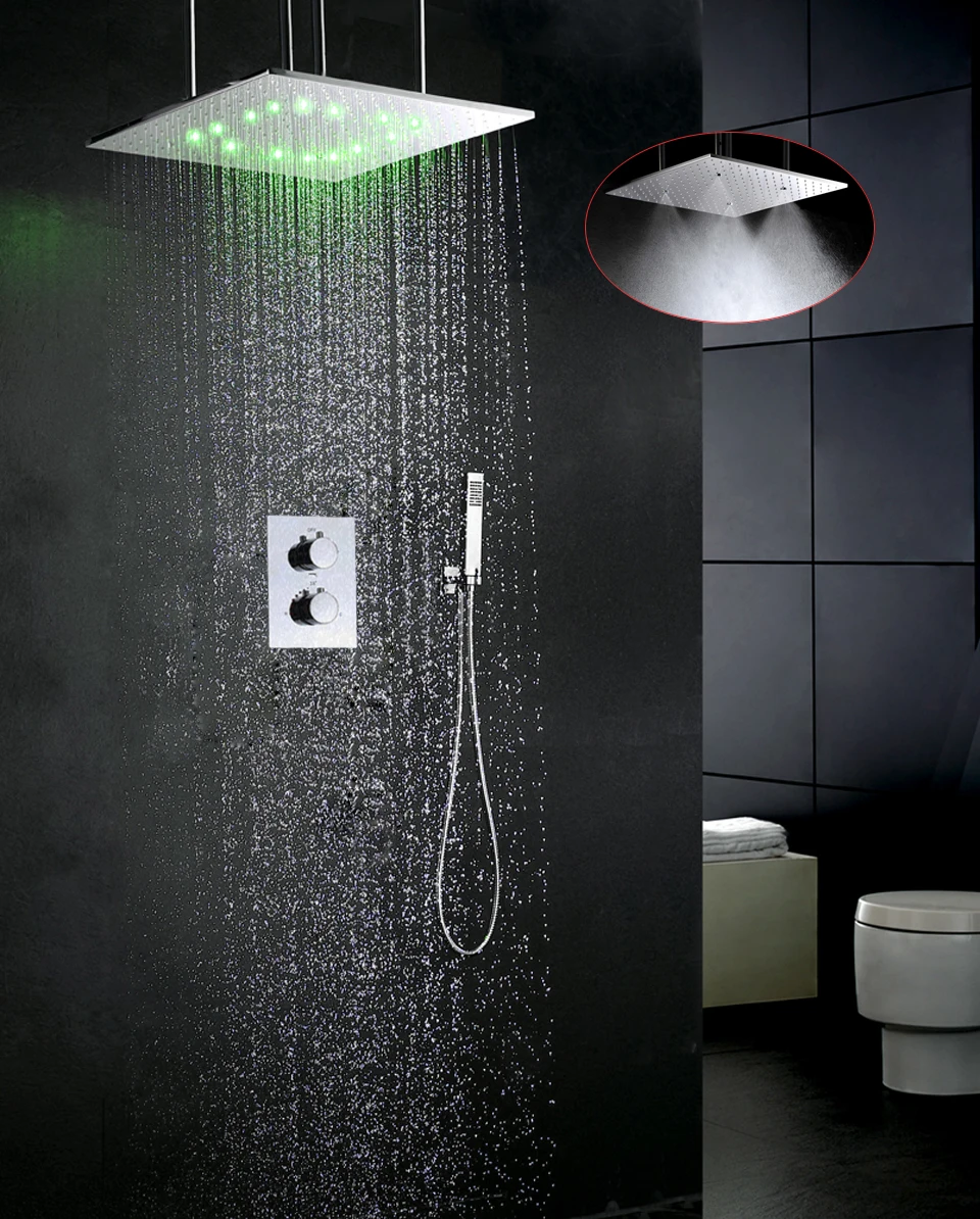 Contemporary Thermostatic Bathroom Shower Faucet Set LED Temperature ...