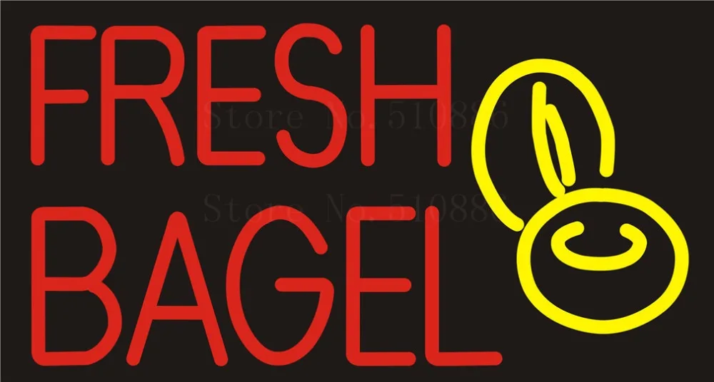 NEON Sign Board For Fresh Bagel Beer Bar Open Real GLASS Tube PUB ...