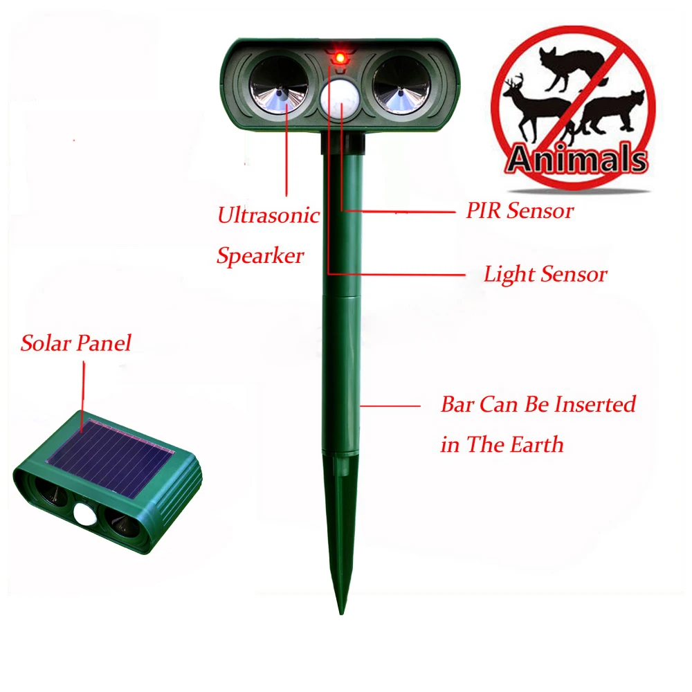 Solar Ultrasonic Animal Repeller Garden Pest Control Mole Rodent ...
