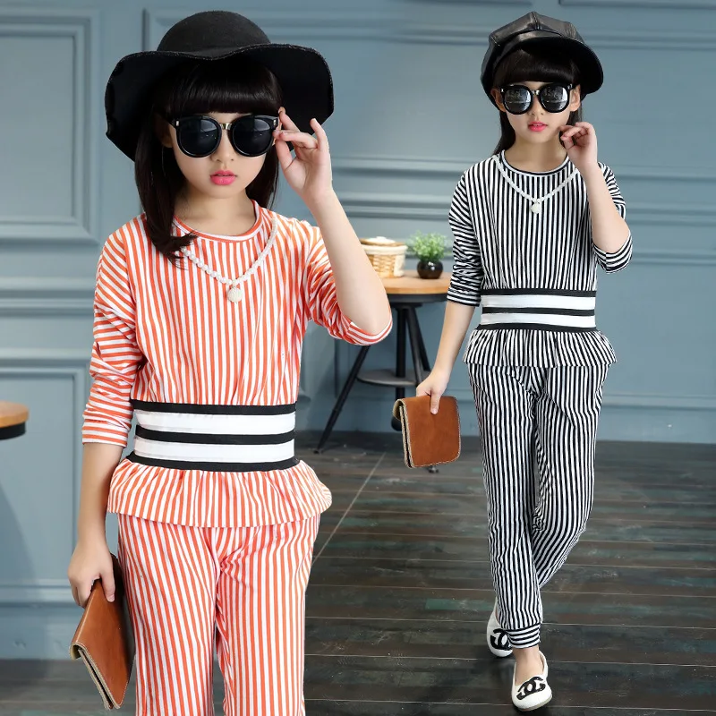 Girls Clothing Sets Long Sleeve Striped T Shirts & Pants For Girls ...