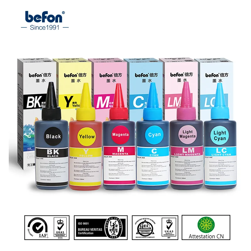 Befon x6 cores 100ml recarga tinta tintura kit compatível para epson r ...