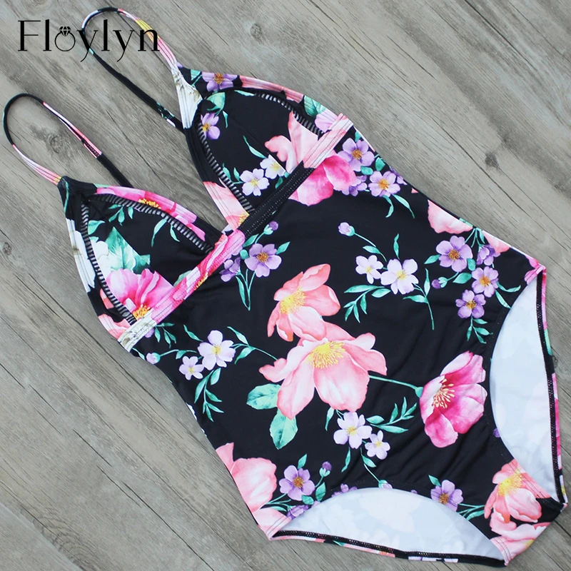 Floylyn Sexy Women Swimsuit Swimwear Floral Print Beach Swimsuit 2017