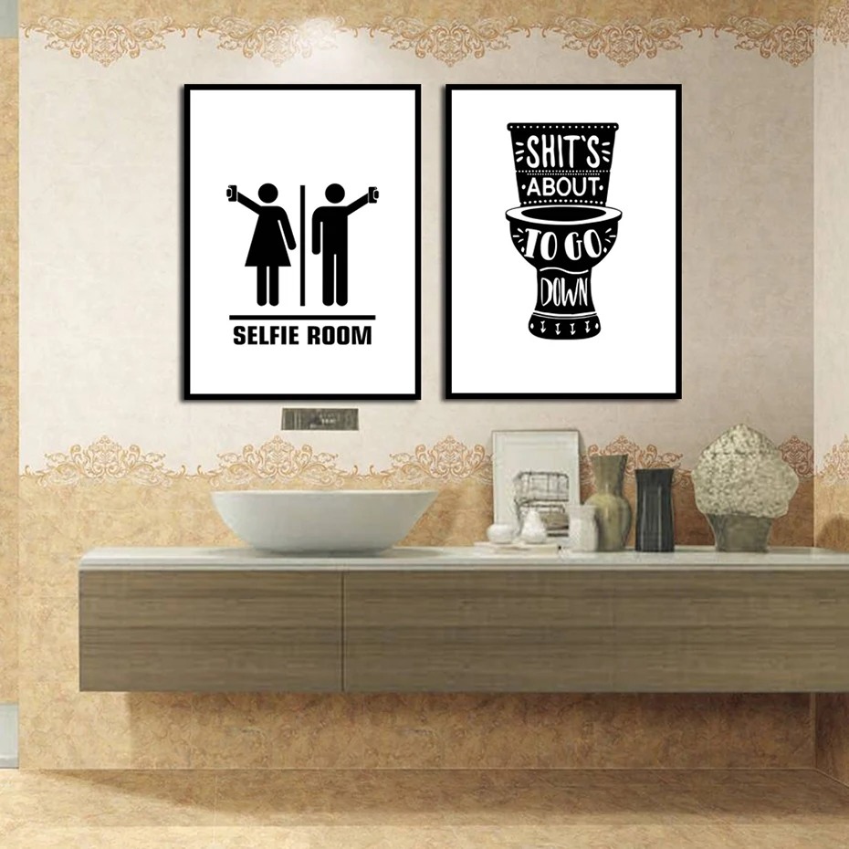Modern funny restroom life note tips wall art painting bathroom ...