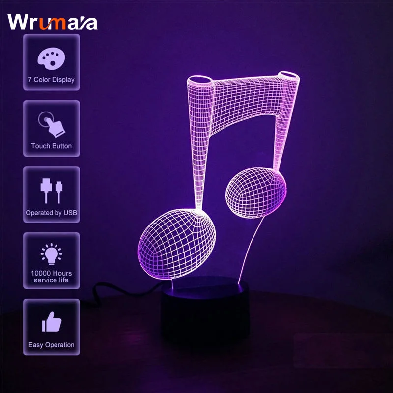 Wrumava Modern Musical Note LED music 3D Lamp Night Light Acrylic ...