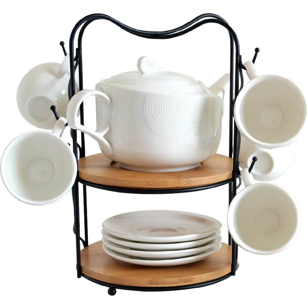 Nordic minimalist ceramic white teapot teacup set kitchen rack drain ...