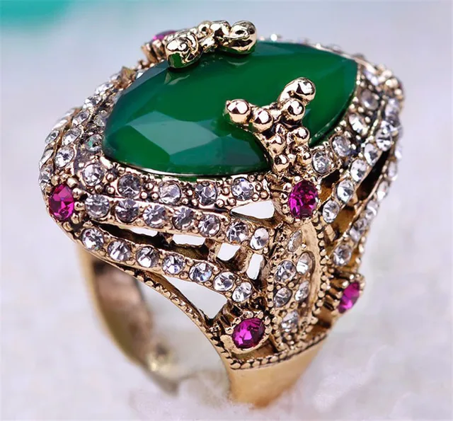 Aliexpress.com : Buy Big Green Resin Turkish Rings Anniversary Jewelry ...