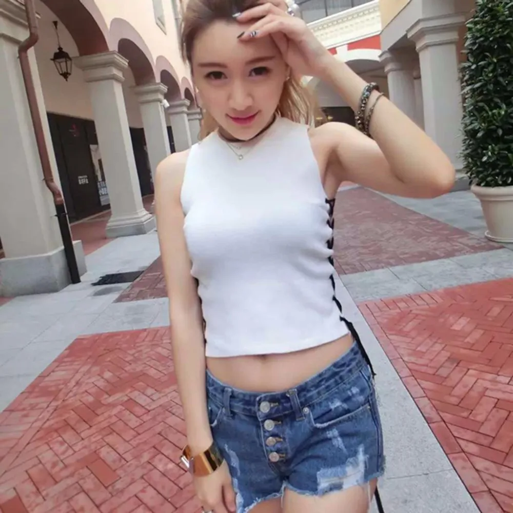 Sexy Women Summer Camisole Side Strappy Knitted Midriff baring Vest ...