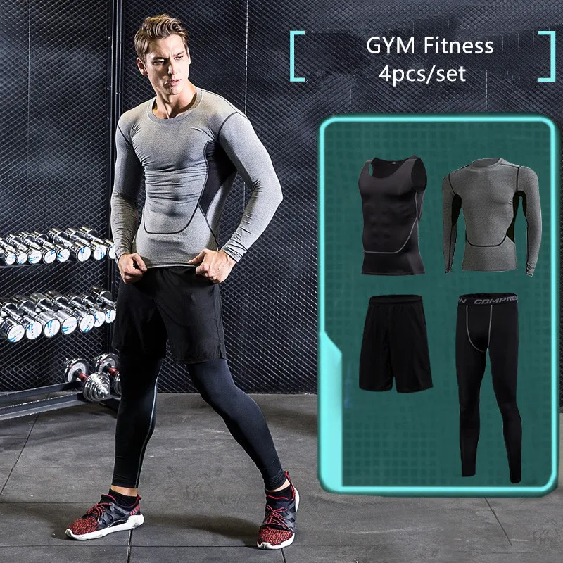 2017 New Fitness Mens Sports Suit Breathable Running Sets Sports ...