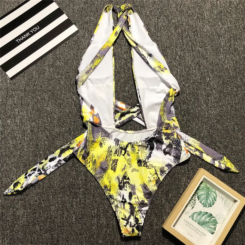2019 Deep V Bathing Suit Female Monokini Halter Women One-piece Suits ...