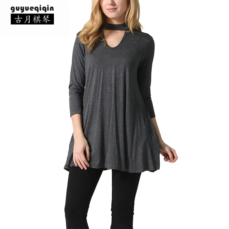 Fashion Wrist Sleeve Halter Dress Women Solid Color Spring Autumn Dress ...