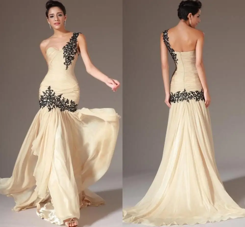 Crema de Color de un hombro plisado de encaje de moda del envío libre ...