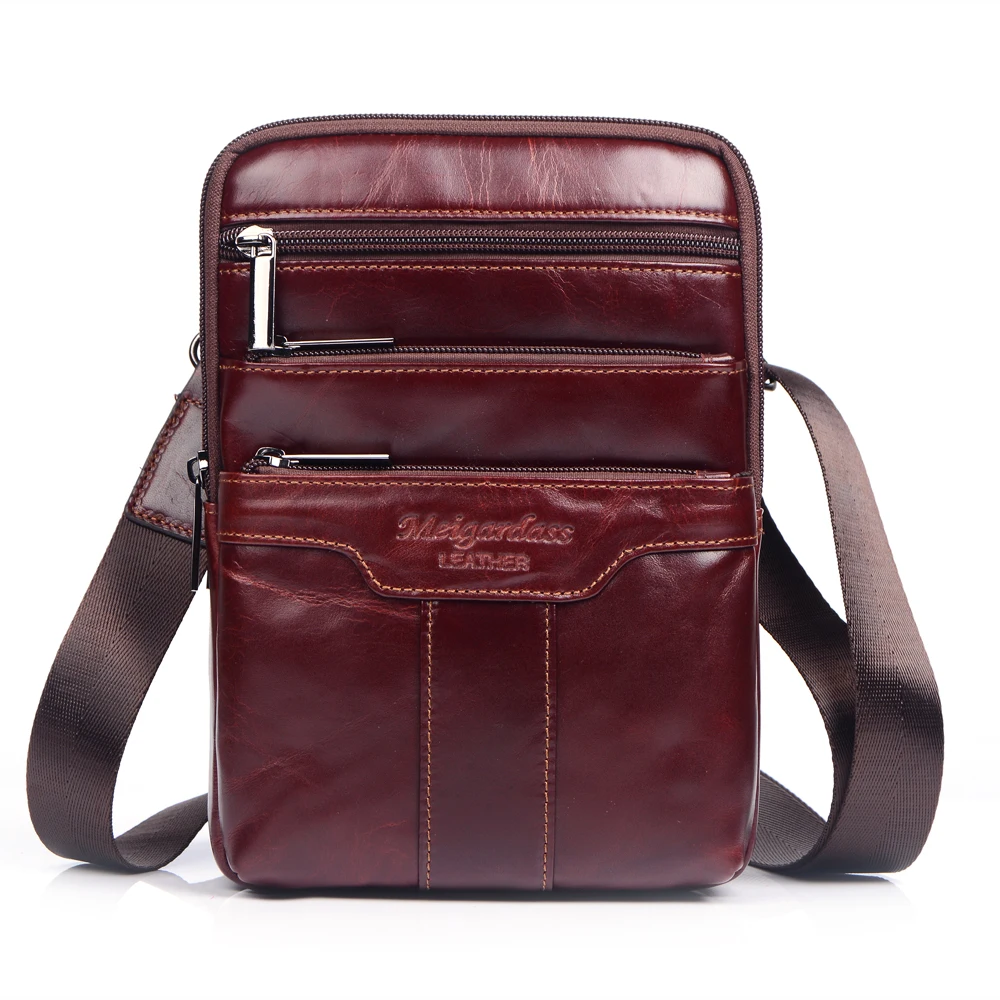 Meigardass Genuine Leather Mens Messenger Bags Fashion Small Shoulder