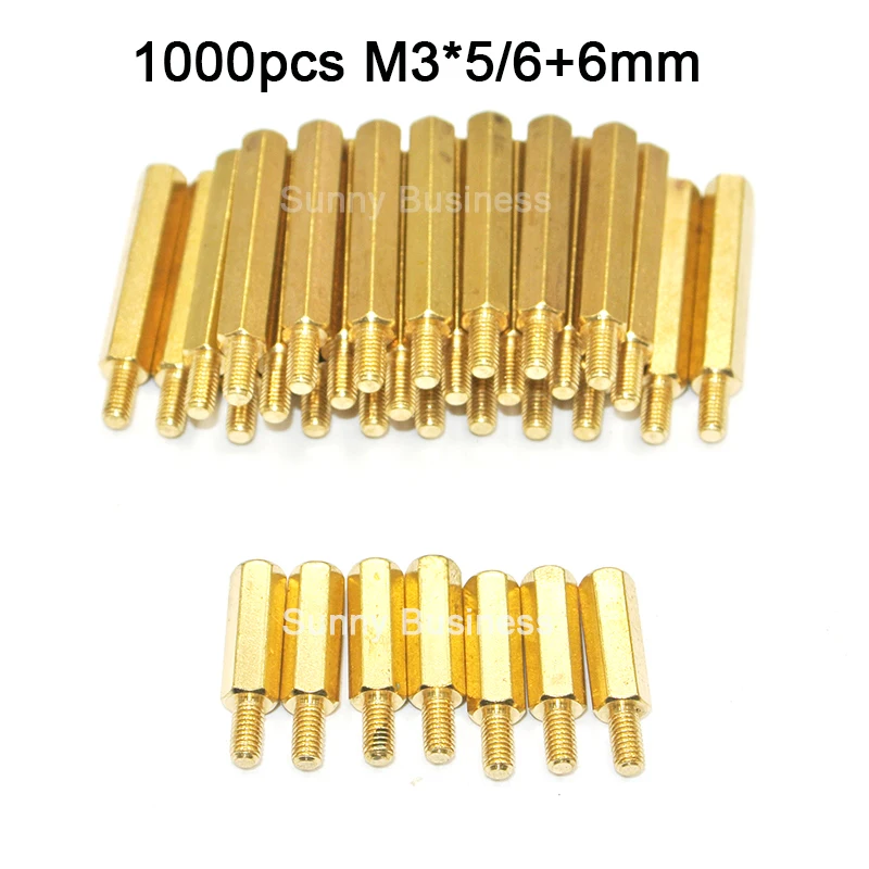 1000Pcs-M3-5-6mm-M3-6-6mm-Hex-Nut-Spacing-Screw-Brass-Threaded-Pillar ...
