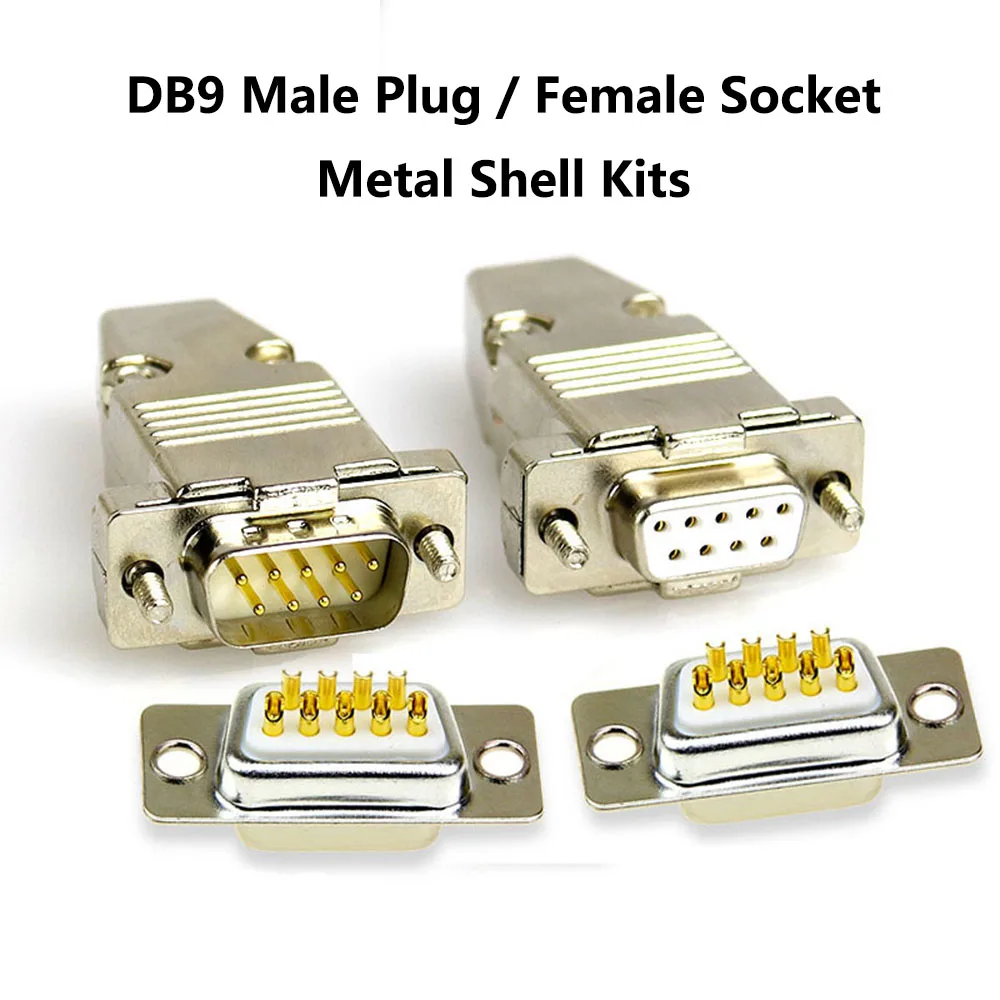 DB9 Male Plug / Female Socket Metal Shell Kit RS232 9 Pin Serial Port ...