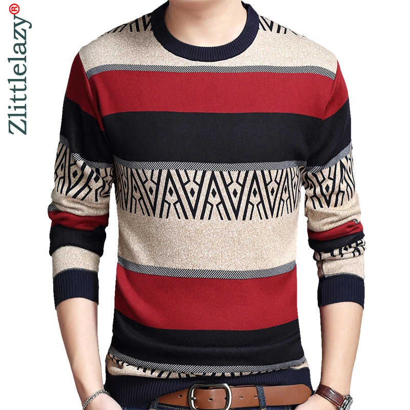 2019 marque décontracté automne hiver chaud pull tricoté rayé mâle pull ...